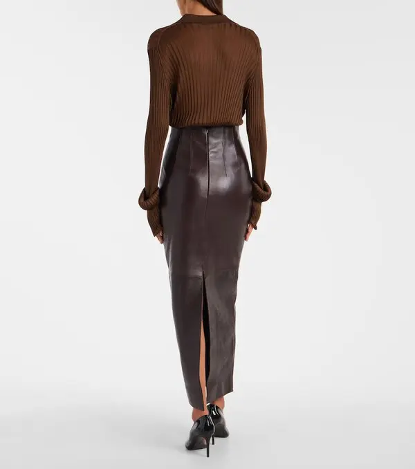 Khaite Loxley Leather Maxi Skirt - Brown