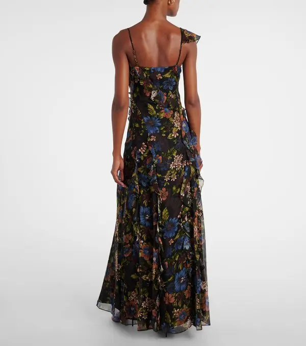 Veronica Beard Madeline Ruffled Floral Silk Maxi Dress