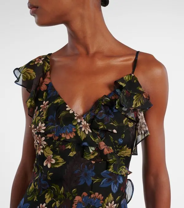 Veronica Beard Madeline Ruffled Floral Silk Maxi Dress