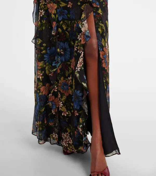 Veronica Beard Madeline Ruffled Floral Silk Maxi Dress