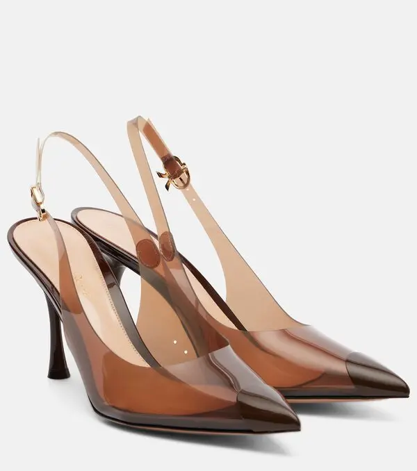 GIANVITO ROSSI Diana 85 Leather-trimmed Slingback Pumps - Brown