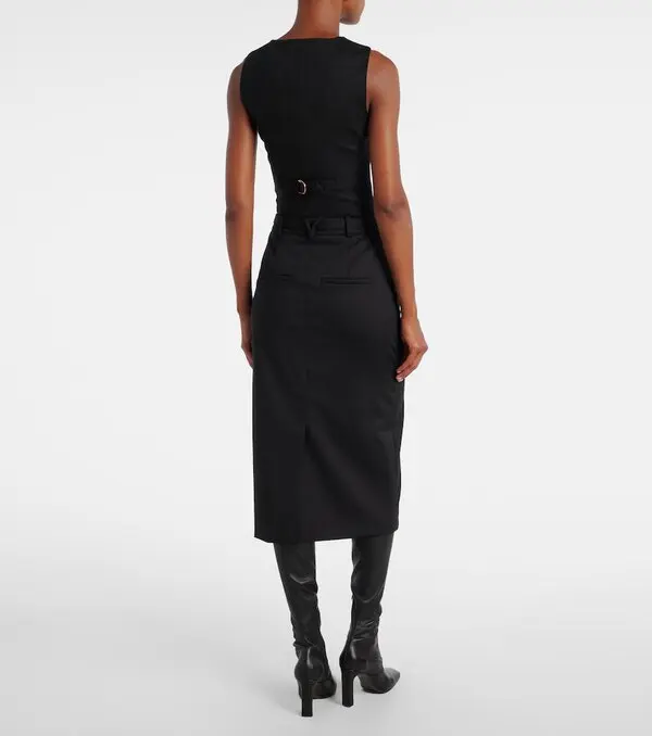 Veronica Beard Belted Wool Pencil Skirt