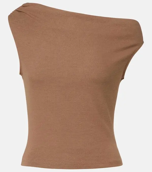 LESET Lauren Asymmetric Jersey Top - Brown