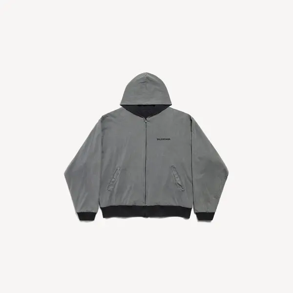 Balenciaga Back Reversible Zip-up Hoodie - Grey