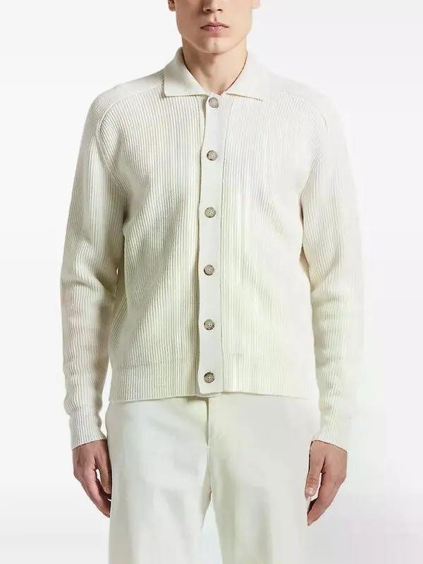 Peserico Ribbed Polo-neck Cardigan - Neutrals