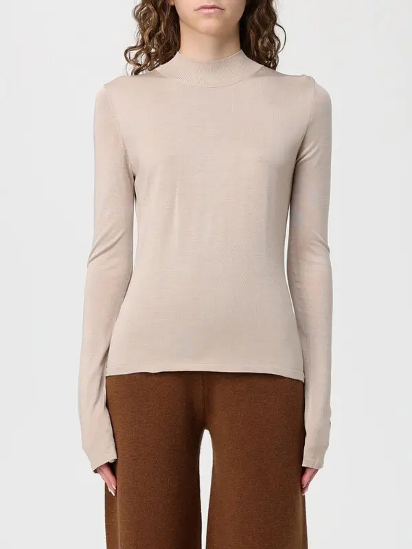 Max Mara Ribbed Mock Neck Long Sleeve Top - Beige