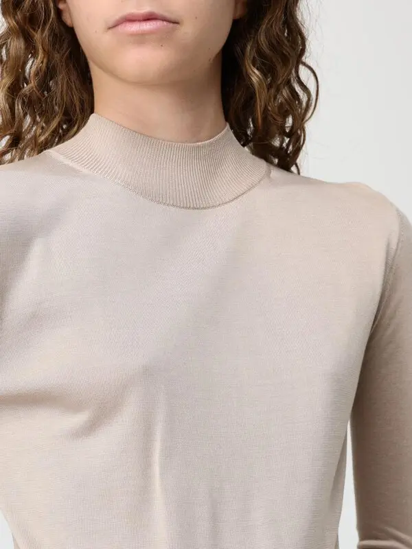 Max Mara Ribbed Mock Neck Long Sleeve Top - Beige