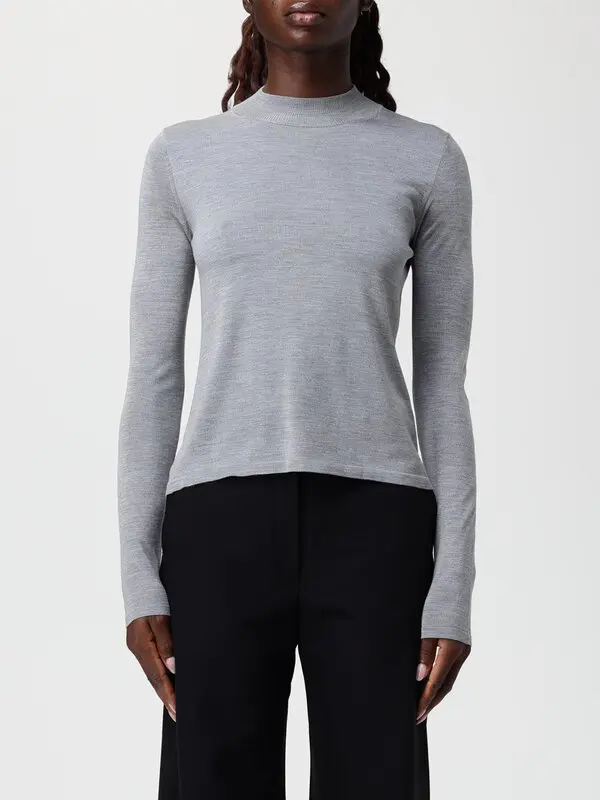 Max Mara Ribbed Mock Neck Long Sleeve Top - Grey