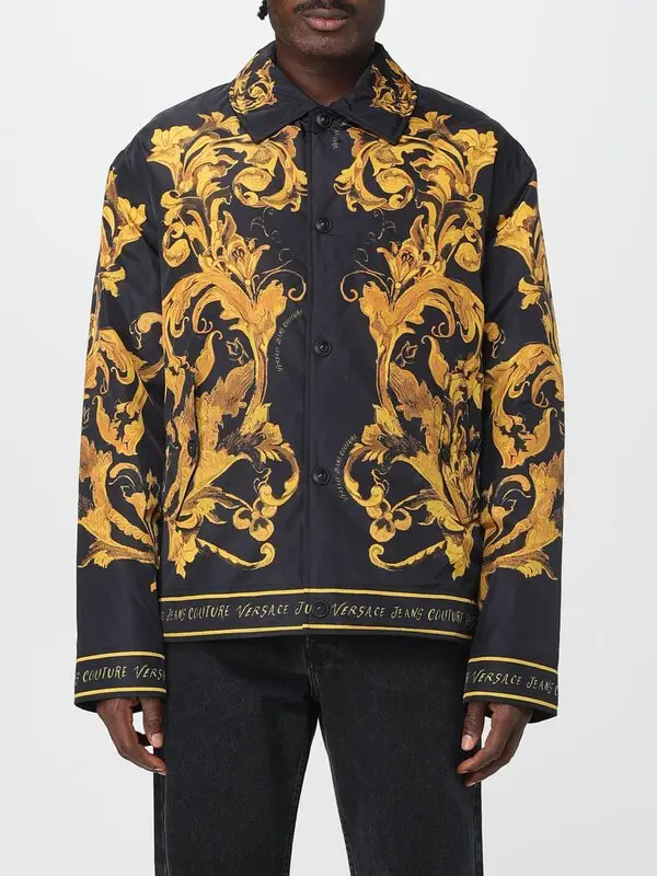 Versace Quilted Jacket With Baroque Print - Black