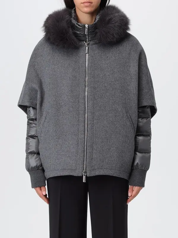 MOORER Hooded Cape With Padded Sleeves - Grey