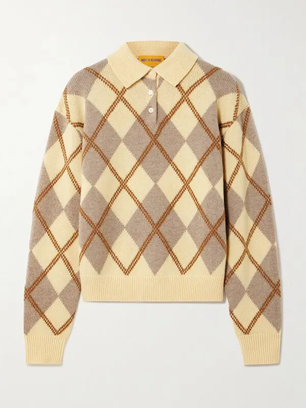 Guest In Residence Argyle Wool-blend Sweater - Yellow