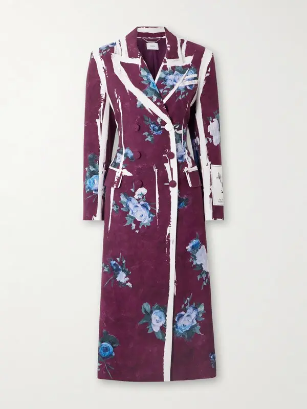 Erdem Floral-print Satin Double-breasted Coat