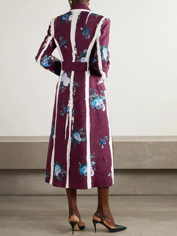 Erdem Floral-print Satin Double-breasted Coat