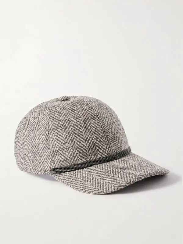 Brunello Cucinelli Bead-embellished Tweed Cap - Brown