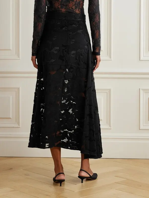 PATOU Asymmetric Organic Cotton-blend Lace Midi Skirt - Black