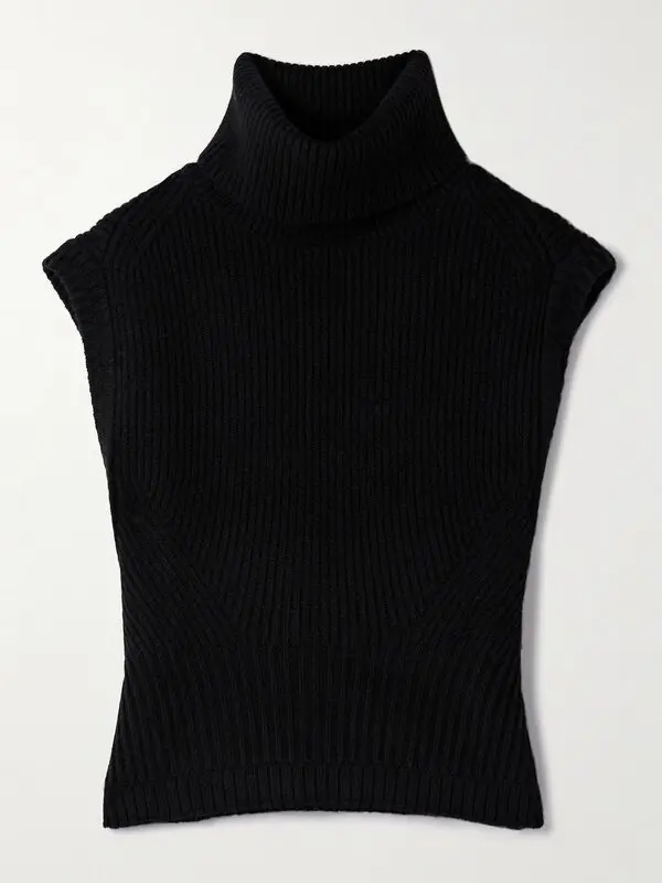 Simkhai Maple Ribbed Wool-blend Turtleneck Tank - Black