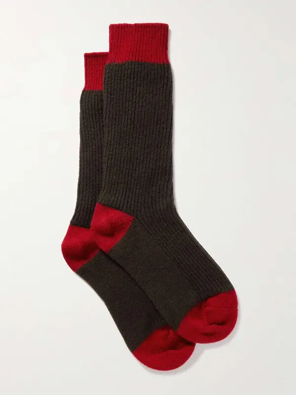 Guest In Residence The Soft Two-tone Ribbed Cashmere Socks