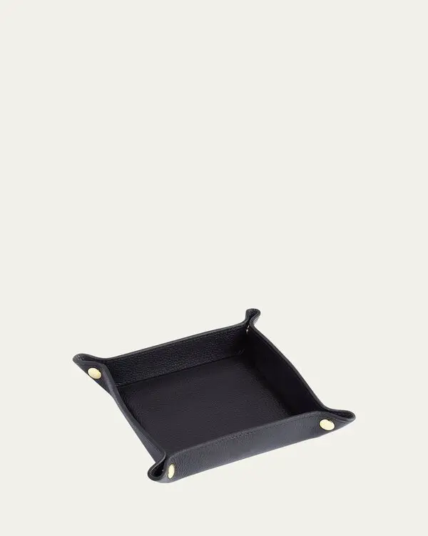 ROYCE NEW YORK Monogrammed Leather Catchall Valet Tray, Personalized - Black
