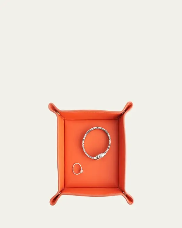 ROYCE NEW YORK Monogrammed Leather Catchall Valet Tray, Personalized - Orange