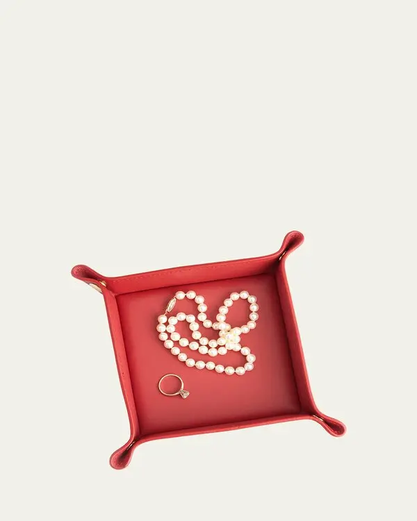 ROYCE NEW YORK Monogrammed Leather Catchall Valet Tray, Personalized - Red