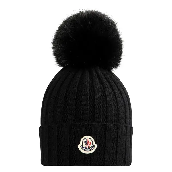 Moncler Wool Beanie With Pom Pom - Black