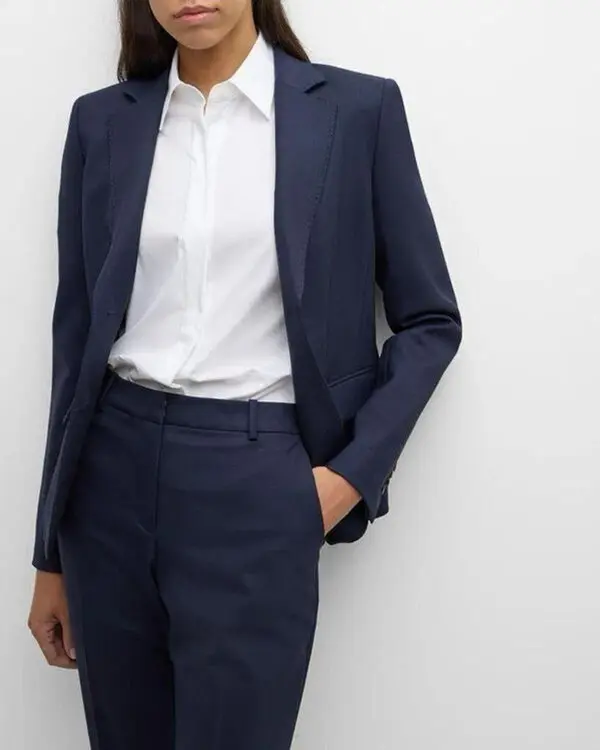 Lafayette 148 New York Stretch Wool Pick Stitch Blazer - Mdblue