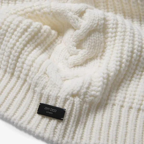 JIMMY CHOO Yukiko Cable Cable Knit Scarf With Leather Logo Tag