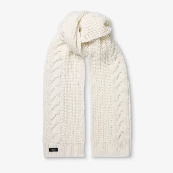 JIMMY CHOO Yukiko Cable Cable Knit Scarf With Leather Logo Tag - Latte