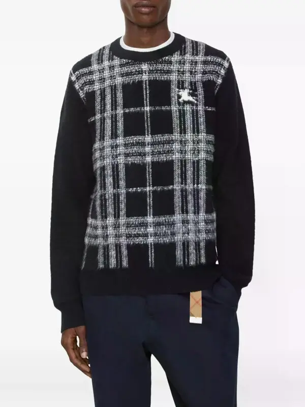 Burberry Jacquard-check Wool Sweater - Black