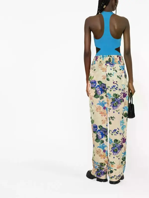 Off-White Floral-jacquard Palazzo Trousers
