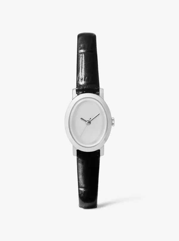 Michael Kors Limited-edition Petite Maude Silver-tone And Crocodile Embossed Leather Watch - Black