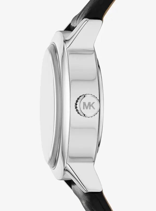 Michael Kors Limited-edition Petite Maude Silver-tone And Crocodile Embossed Leather Watch - Black