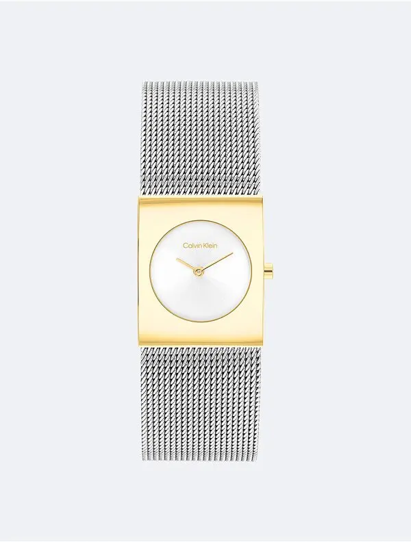 Calvin Klein Geometric Dial Mesh Bracelet Watch - Silver