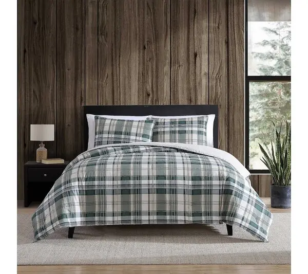 Eddie Bauer Timbers Plaid Green King Duvet Cove R Set - One-color