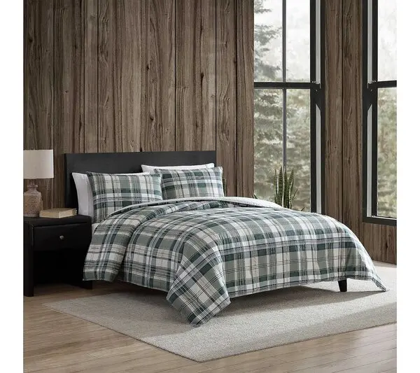 Eddie Bauer Timbers Plaid Green King Duvet Cover Set