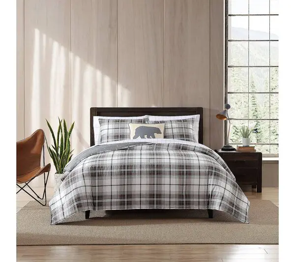 Eddie Bauer Alder Plaid Grey Cotton Twin Duvet Cover Set - One-color