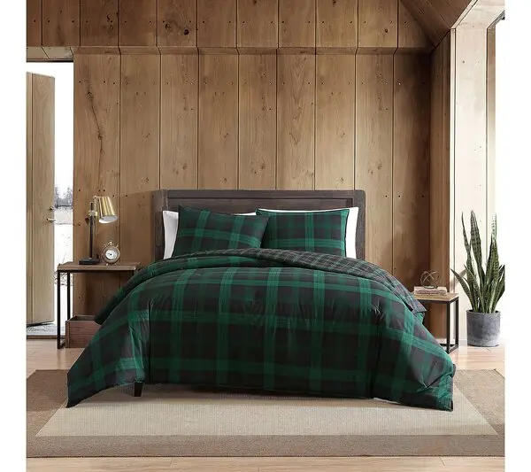 Eddie Bauer Tartan Green Cotton King Comforter Set - One-color