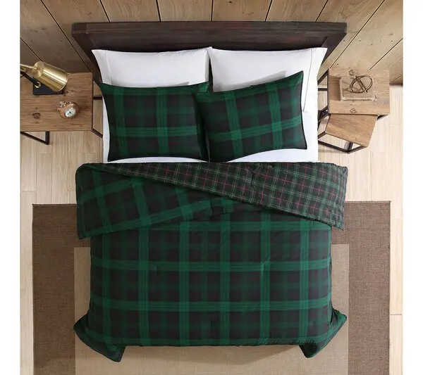 Eddie Bauer Tartan Green Cotton King Comforter Set