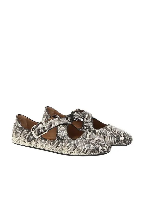 Alaïa Javan File Snake Leather Ballet Flats - Blanc & Noir