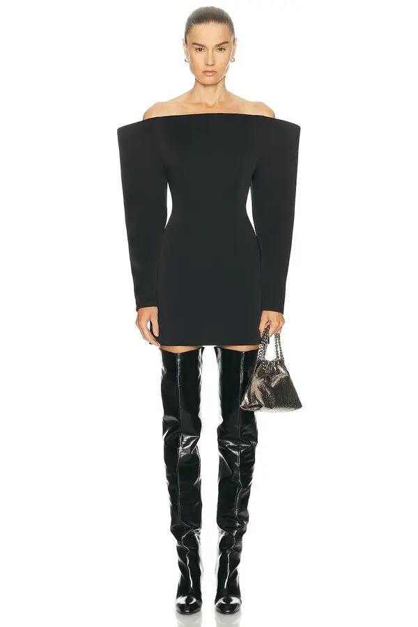 Stella McCartney Satin Long Sleeve Mini Dress - Black