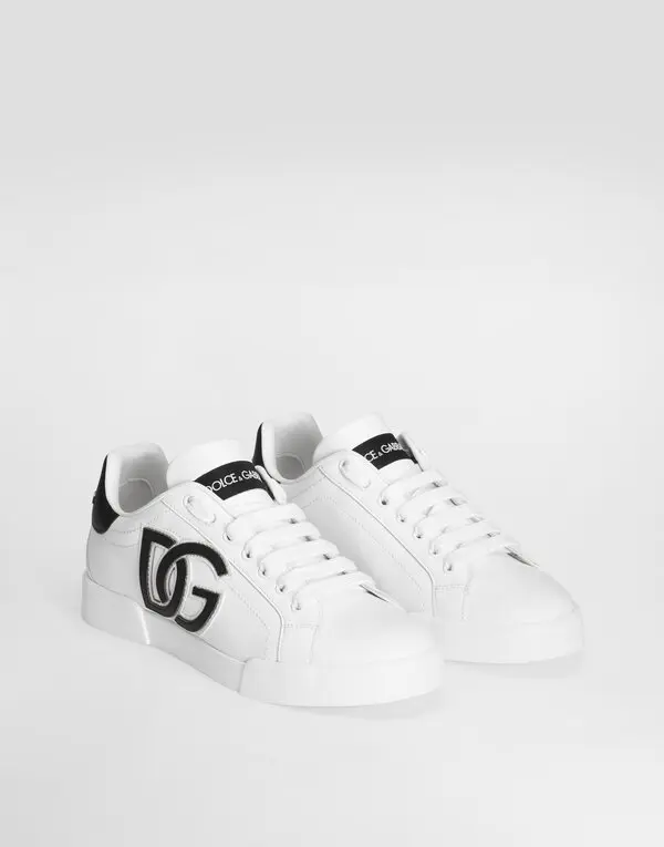 Dolce & Gabbana Calfskin Portofino Sneakers With Dg Logo - Multicolor