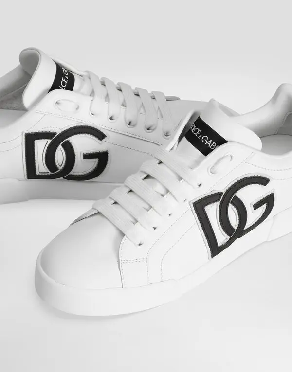 Dolce & Gabbana Calfskin Portofino Sneakers With Dg Logo - Multicolor
