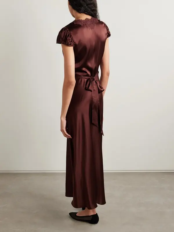 DÔEN Corded Lace-trimmed Silk-satin Maxi Dress