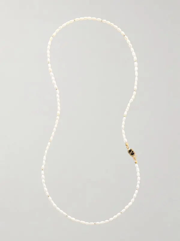 Valentino Garavani Tone, Enamel, And Pearl Necklace - Gold