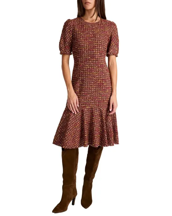 Santorelli Dasia Sheath Tweed Dress With Puff Sleeves