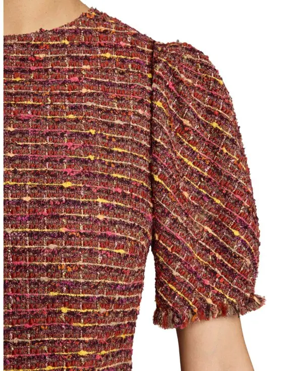 Santorelli Dasia Sheath Tweed Dress With Puff Sleeves