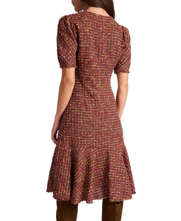Santorelli Dasia Sheath Tweed Dress With Puff Sleeves