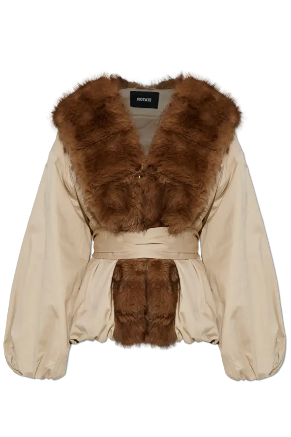 ROTATE BY BIRGER CHRISTENSEN Belted Jacket With Fur Detail - Beige