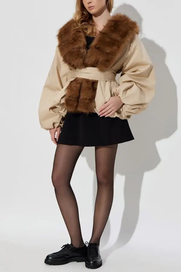 ROTATE BY BIRGER CHRISTENSEN Belted Jacket With Fur Detail