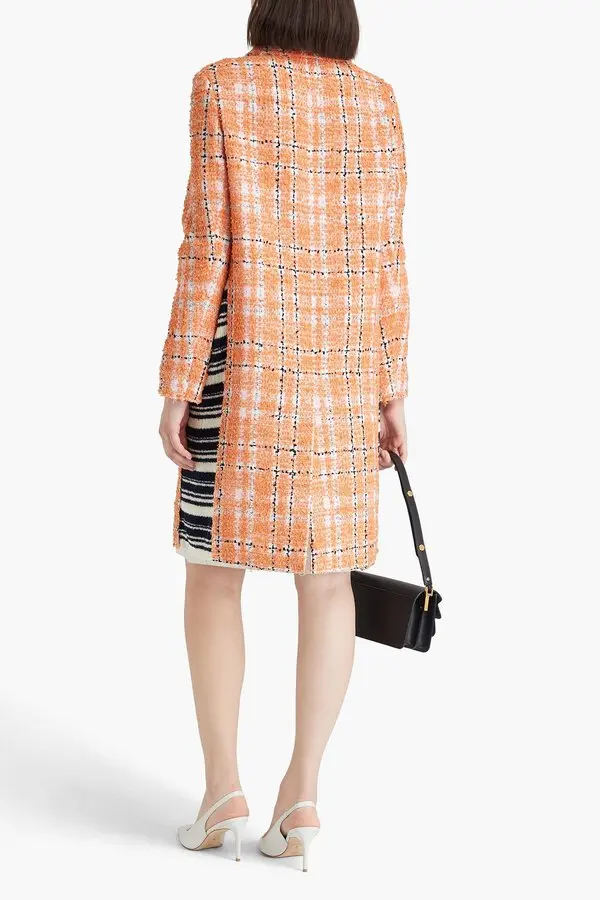 Marni Checked Cotton-blend Tweed And Ribbed-knit Coat